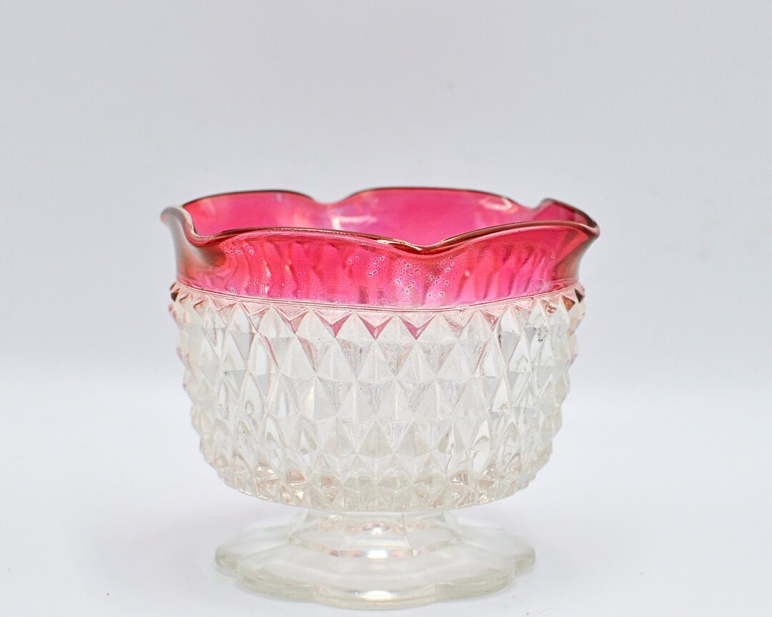 Indiana Glass Cranberry Glass - Pedestal Sugar Bowl Diamond Point ...
