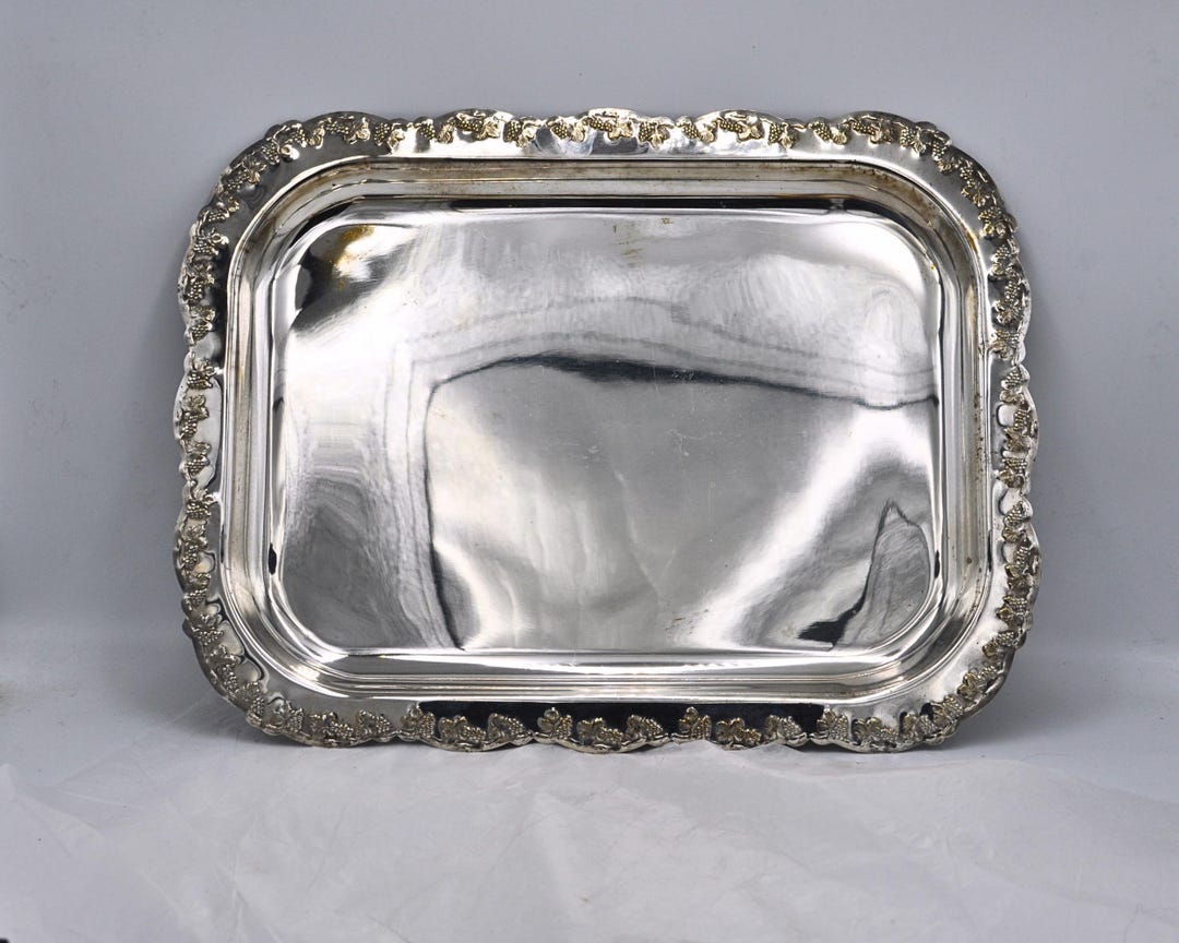 Vintage Silver Plated Rectangular Silver Tray With Repousse Grapes ...