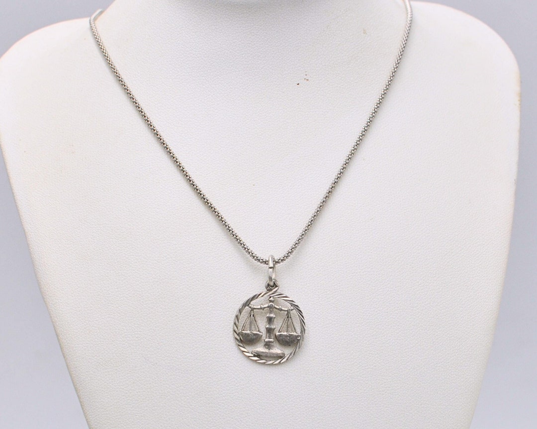 Vintage Libra Zodiac 925 Sterling Silver Medallion Pendant Necklace - Etsy
