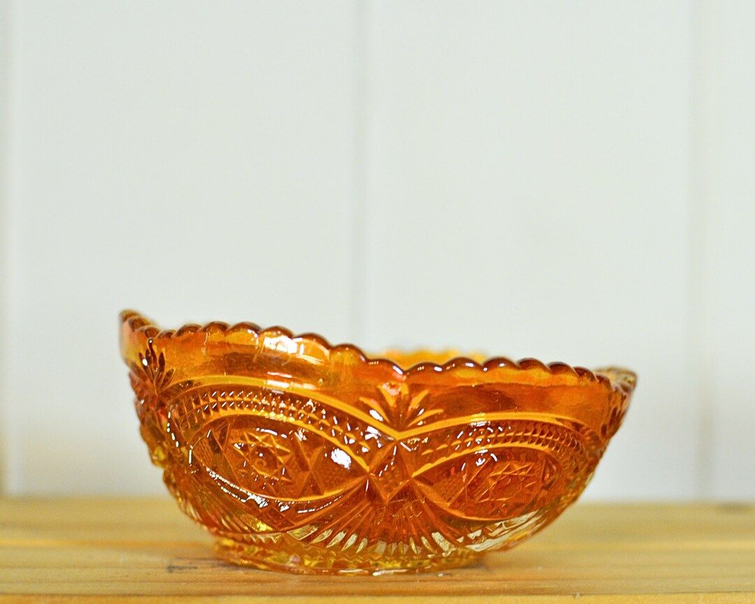 Small Vintage Orange Glass Bowl Carnival Glass Hobstar - Etsy
