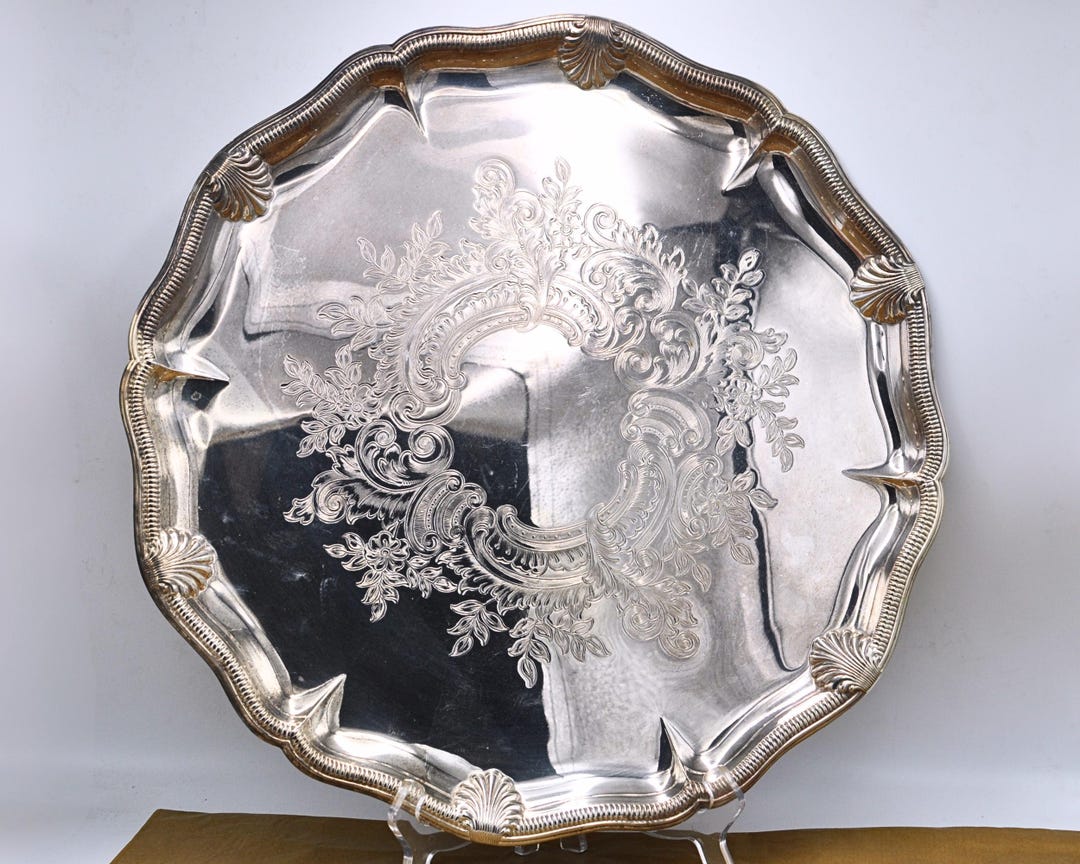 Large Vintage Tray Viners Brand 1960s Silverplate Salver Mid Century ...