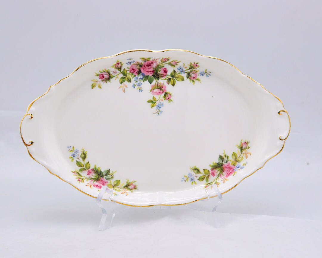Royal Albert Moss Rose Cake Plate / Oval Serving 'regal Tray' Pink Rose ...