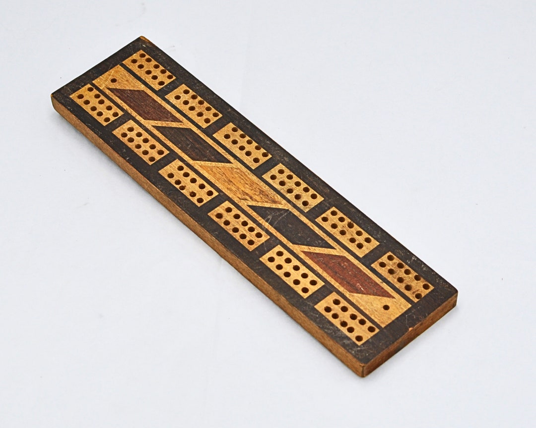 Vintage Wood Inlay Cribbage Board - Travel 2 Player Inlay Marquetry ...