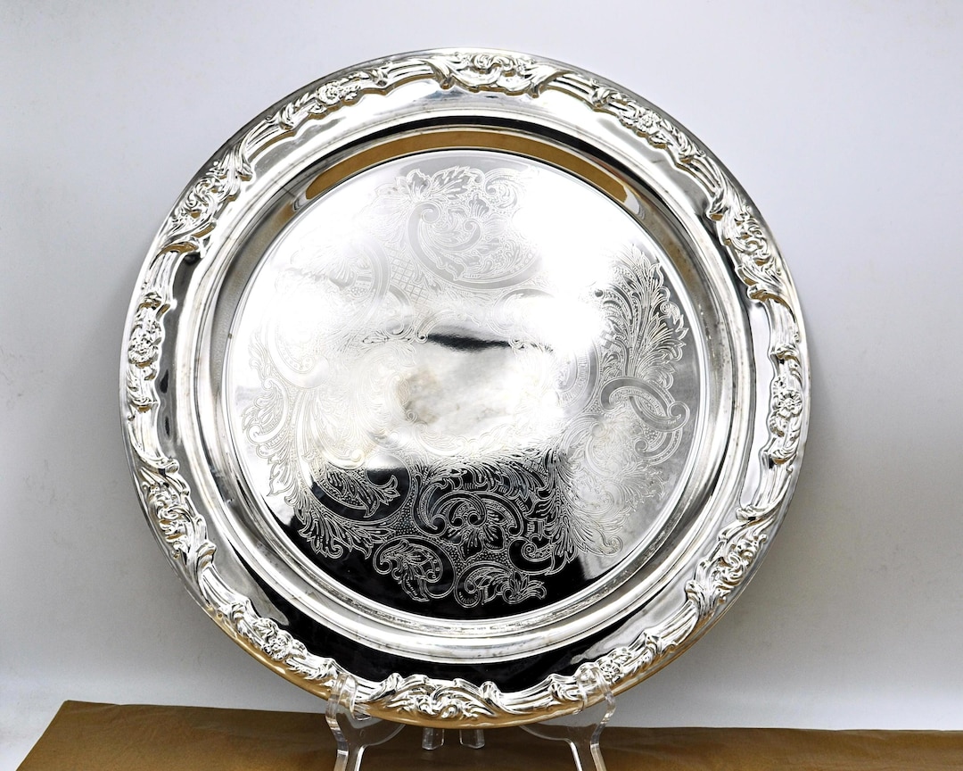 Vintage Silverplate Stokes Round Silverplate Tray Salver - Mid Century ...