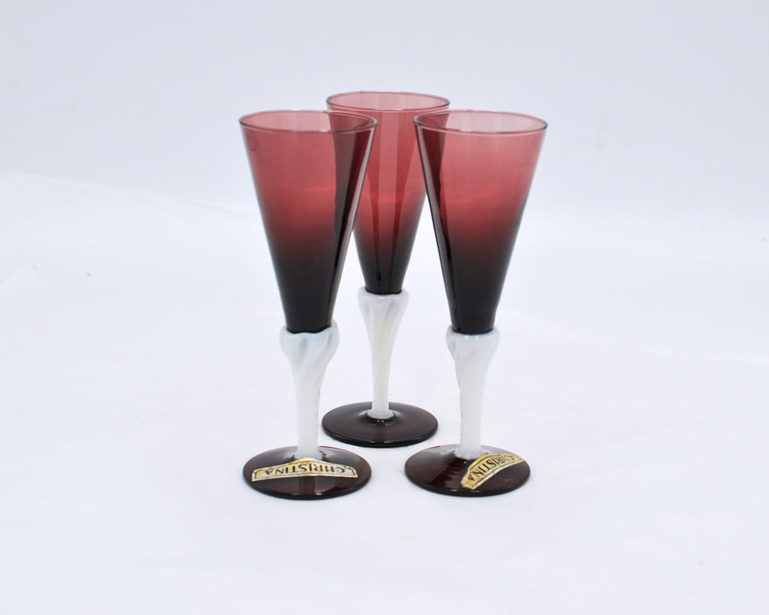 Rare Christina Art Glass Liquor Glasses: Purple Milk Stem, Swedish Mid ...