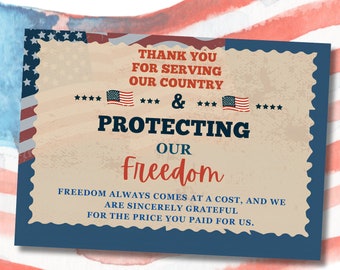 Thank A Veteran Thank You Card for Veteran Service Member Printable ...