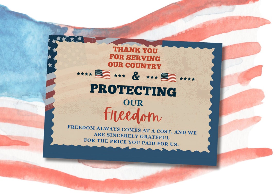 Thank A Veteran Thank You Card for Veteran Service Member, Printable ...