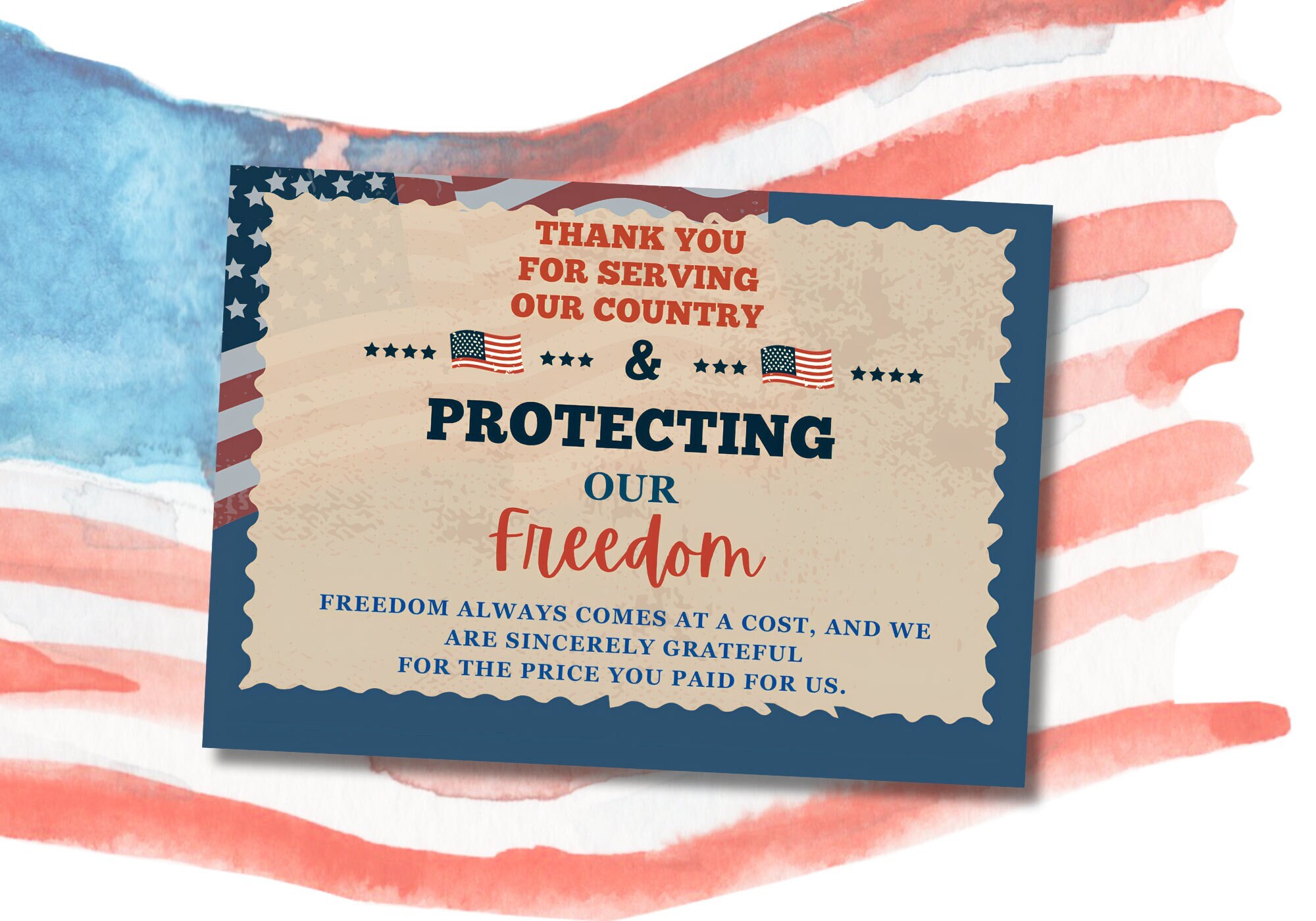 Thank A Veteran Thank You Card for Veteran Service Member, Printable ...