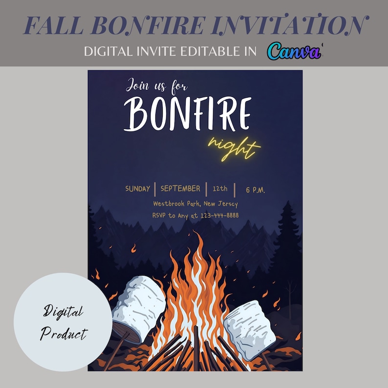Editable Backyard Bonfire Invitation, Birthday Campfire Night ...
