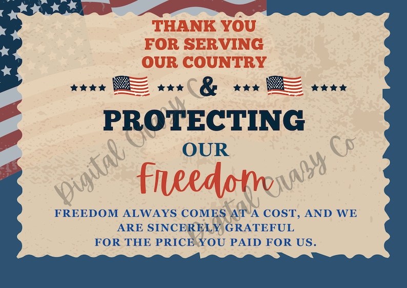 Thank A Veteran Thank You Card for Veteran Service Member, Printable ...