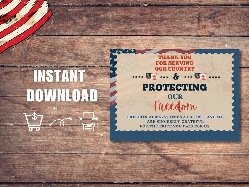 Thank A Veteran Thank You Card for Veteran Service Member, Printable ...