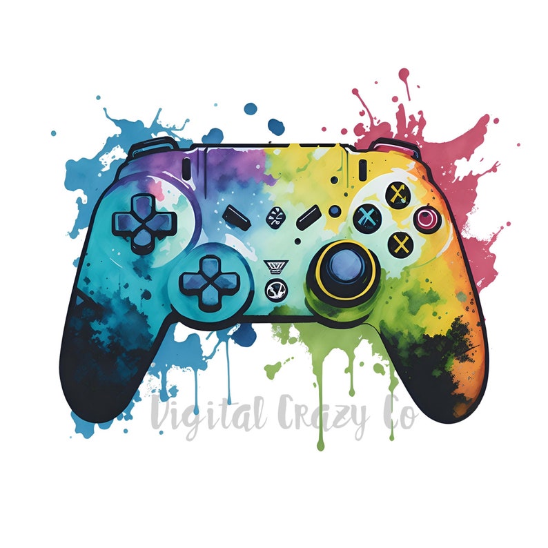 Watercolor Game Controller Clipart – Gaming PNG Graphics (digital ...