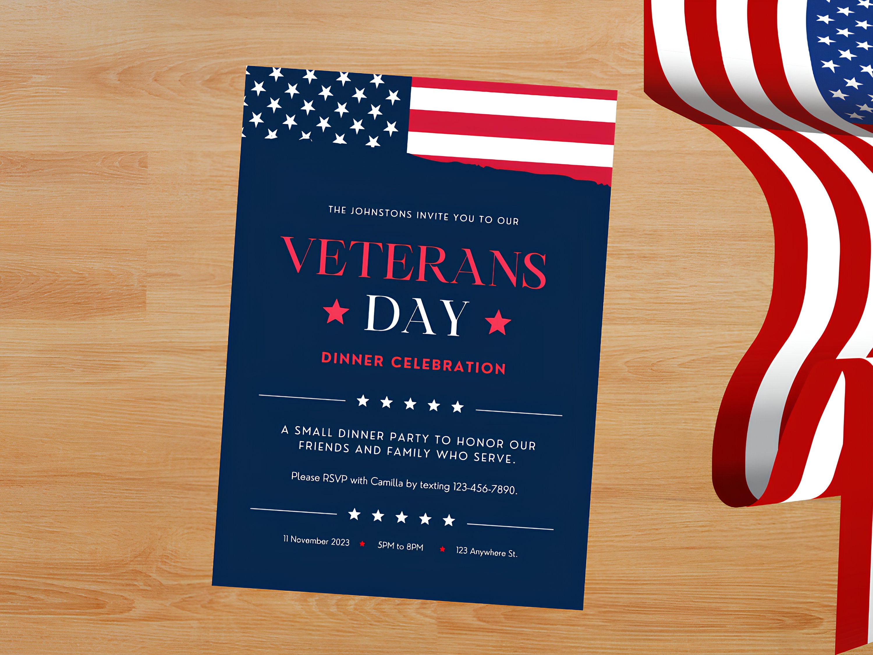 Editable Veterans Day Dinner Invite Canva Template, Celebrate Veterans ...