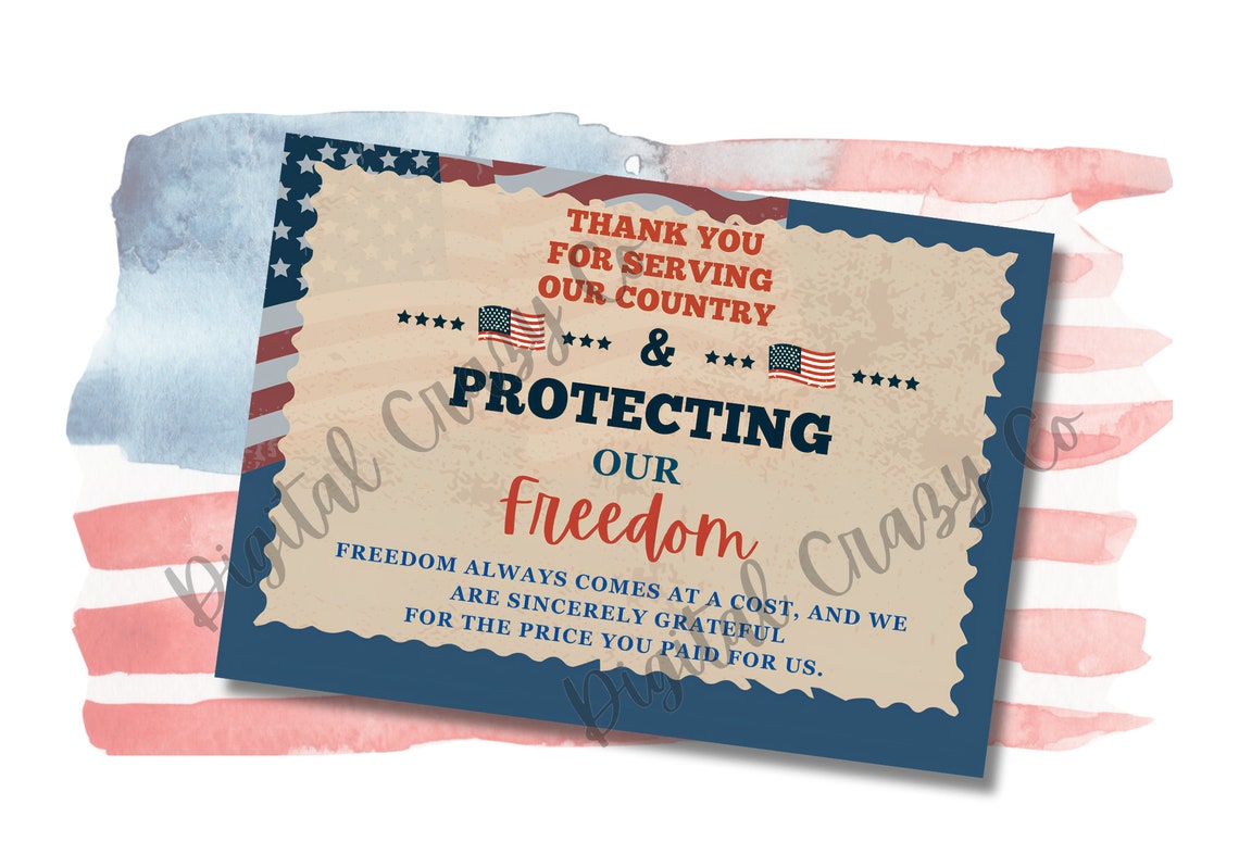 Thank A Veteran Thank You Card for Veteran Service Member, Printable ...
