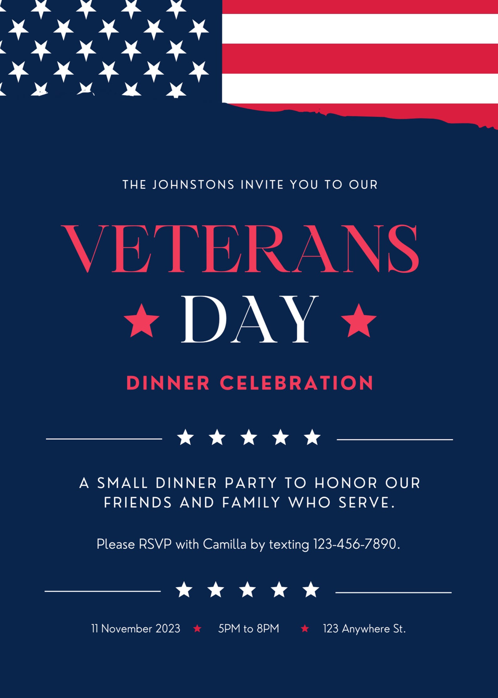 Editable Veterans Day Dinner Invite Canva Template, Celebrate Veterans ...