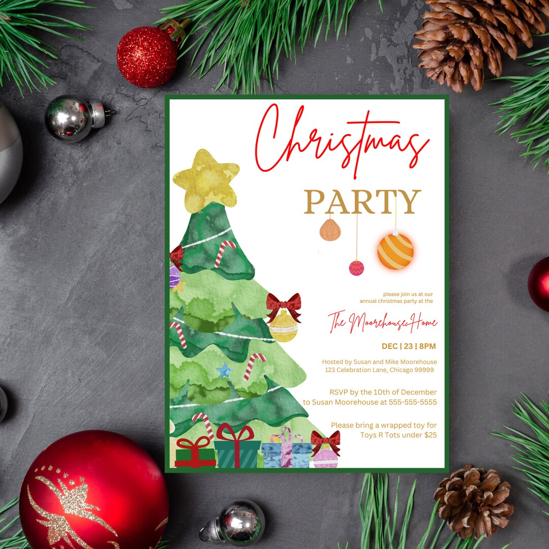 Editable Christmas Party Invitation Template: Canva Printable Ecard ...