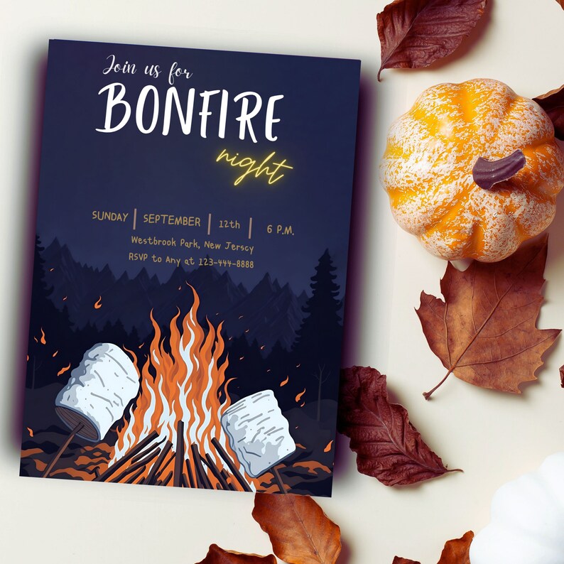 Editable Backyard Bonfire Invitation, Birthday Campfire Night ...