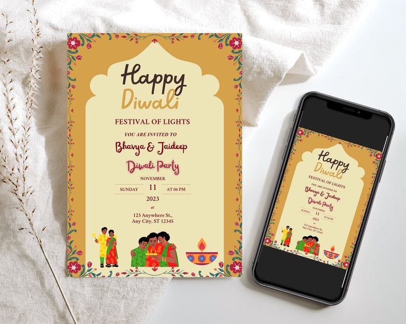 2025 Editable Diwali Printable Invite, Canva Template, Diwali Party ...