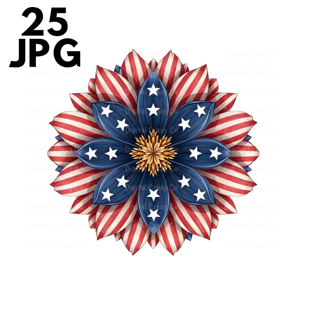 4th of July Flower Clipart, Patriotic Flower Clipart Bundle ...