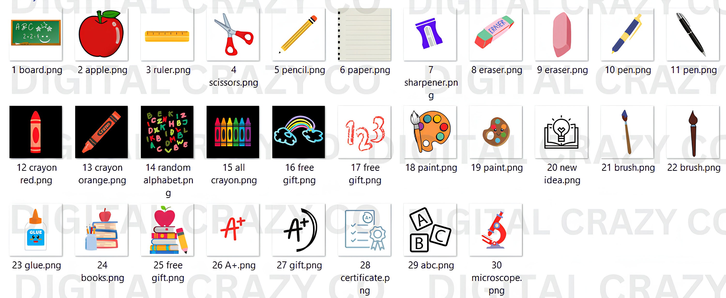 School Clipart Set School Supplies Clipart Set PNG Files - Etsy