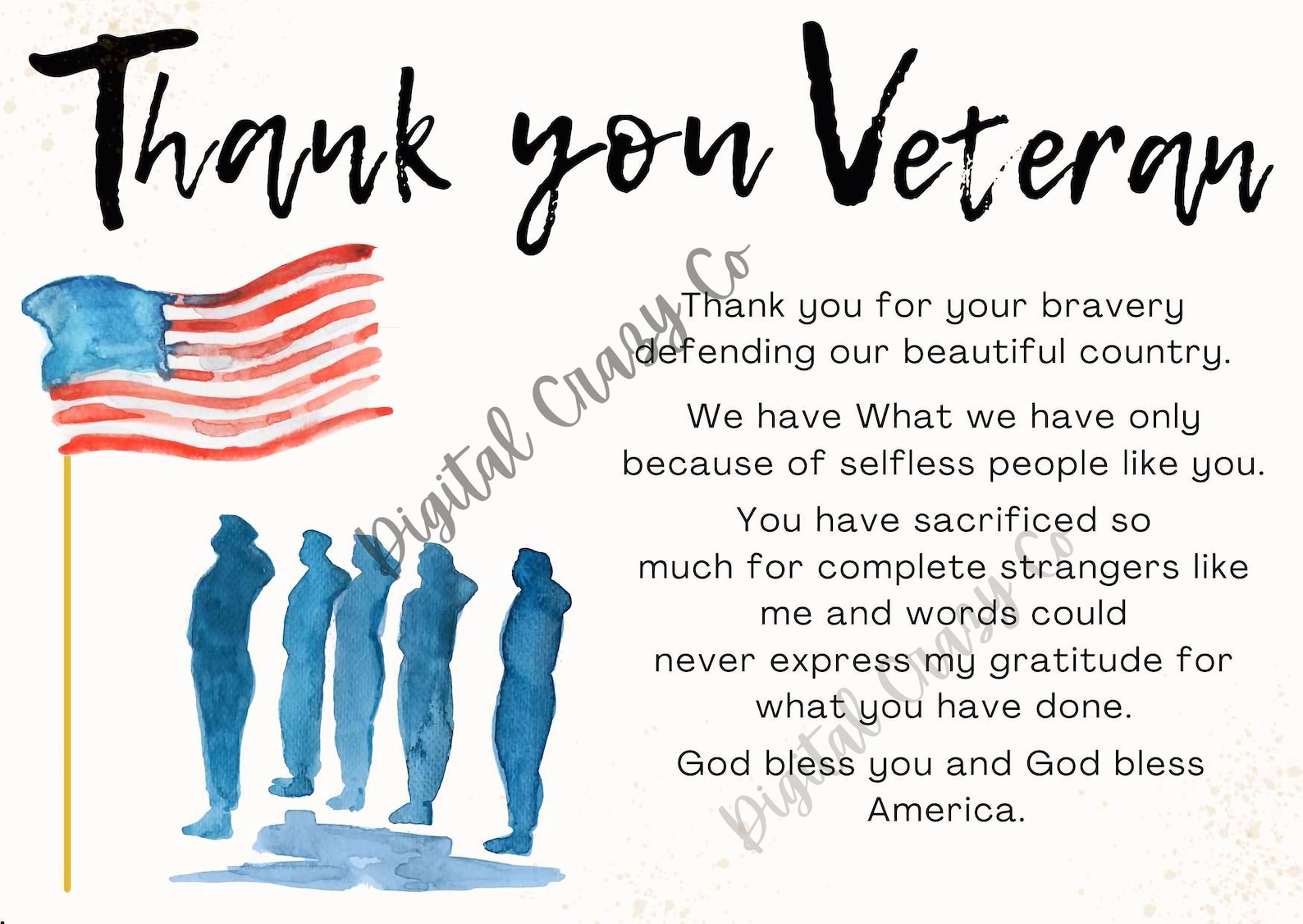 Thank You Veteran Card: Printable Veterans Day Card (PDF) - Etsy
