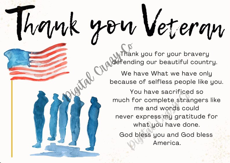 Thank You Veteran Card: Printable Veterans Day Card (PDF) - Etsy