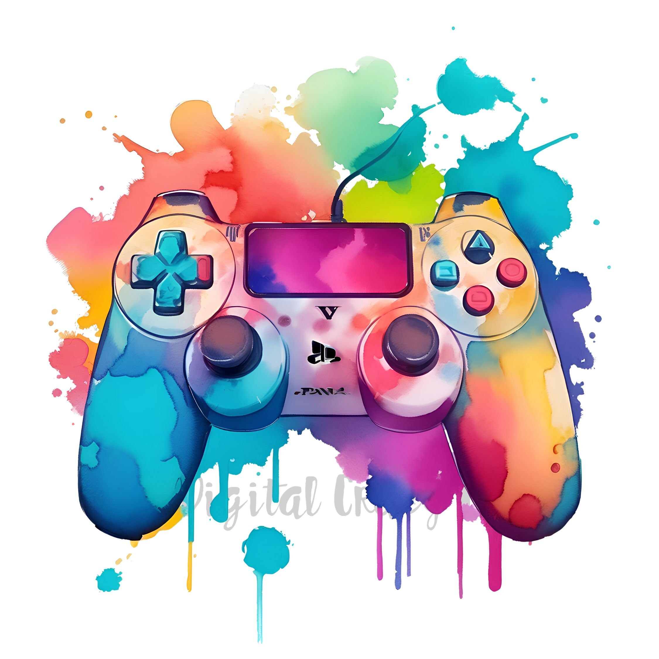 Watercolor Game Controller Clipart – Gaming PNG Graphics (digital ...