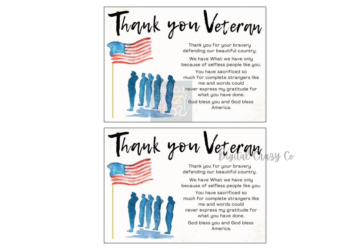 Thank You Veteran Card: Printable Veterans Day Card (PDF) - Etsy