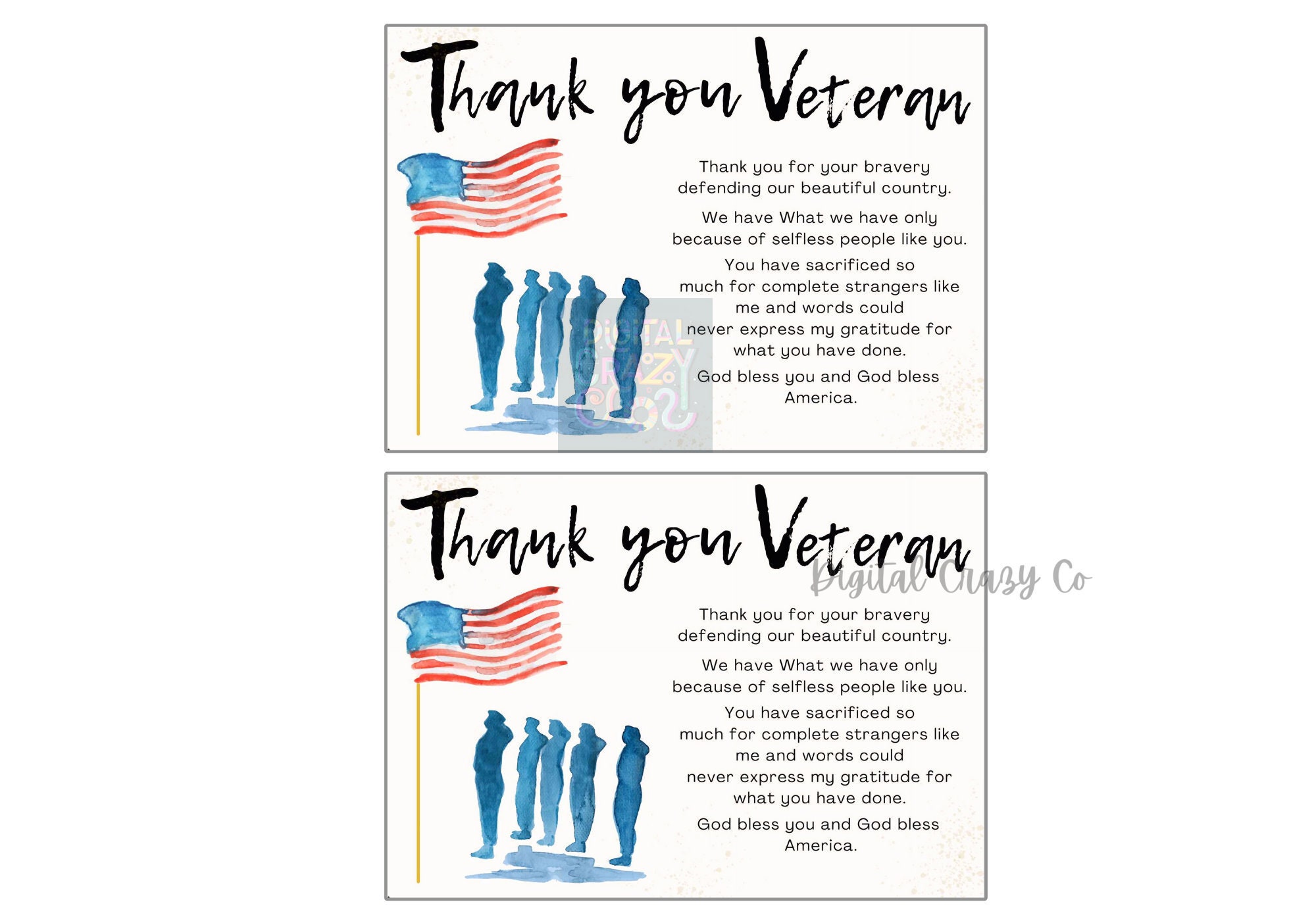 Thank You Veteran Card: Printable Veterans Day Card (PDF) - Etsy