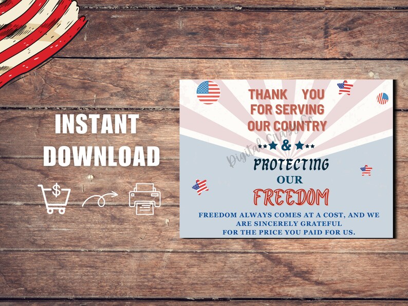 Thank A Veteran Thank You Card for Veteran Service Member, Printable ...