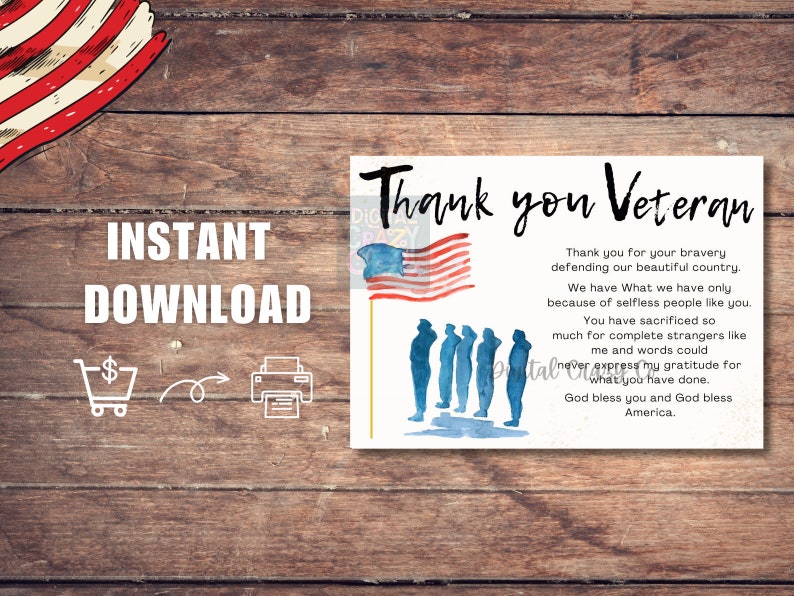 Thank You Veteran Card: Printable Veterans Day Card (PDF) - Etsy