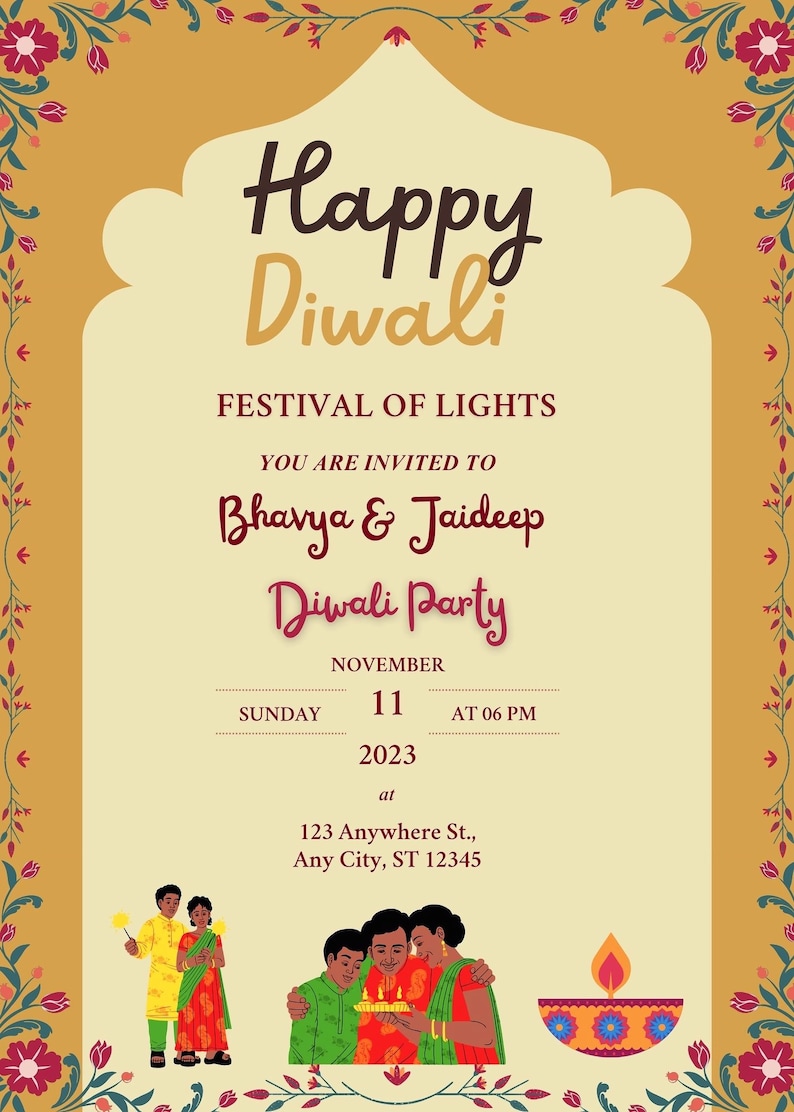 2025 Editable Diwali Printable Invite, Canva Template, Diwali Party ...