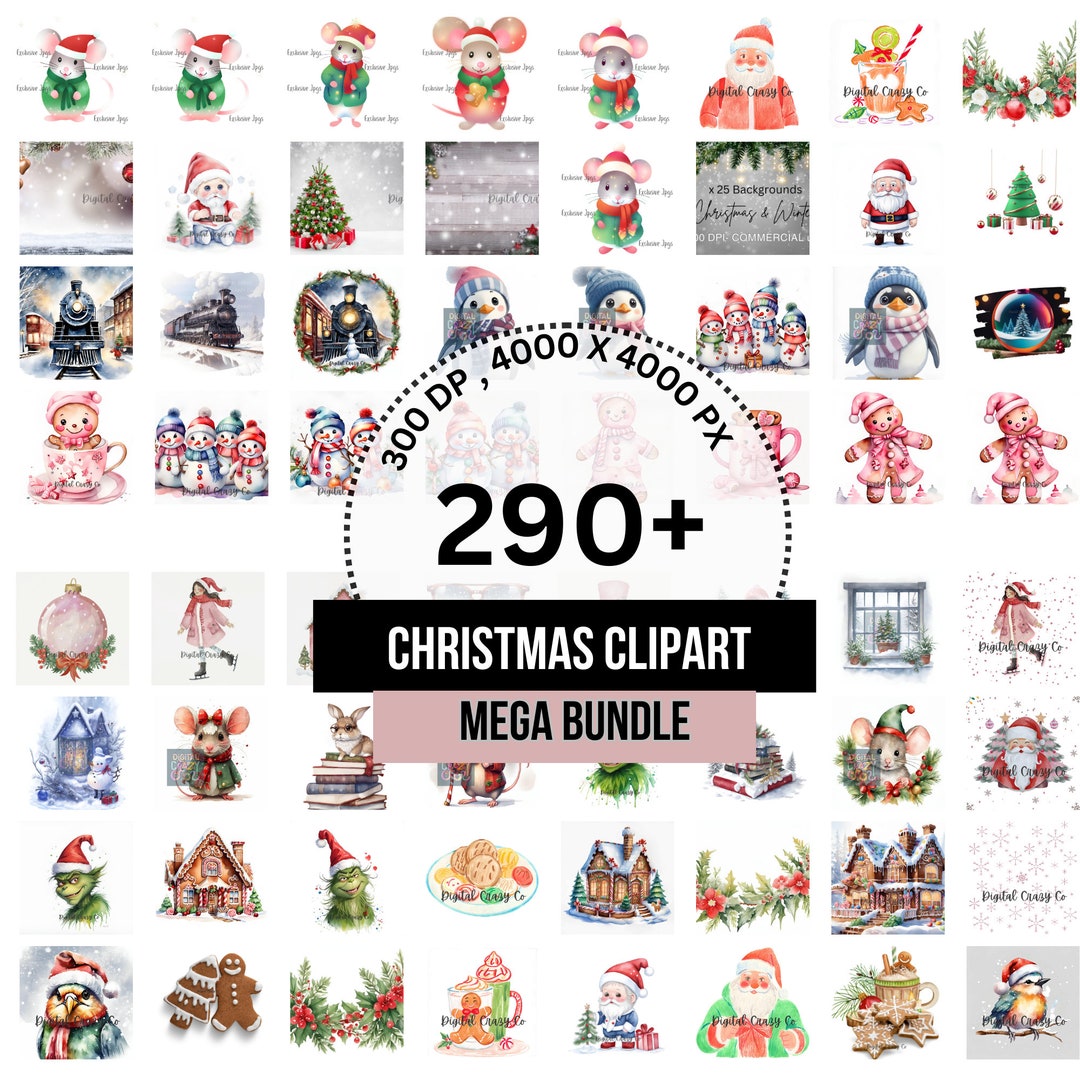 Watercolor Christmas Clipart Mega Bundle High-quality Wall Art Paper ...