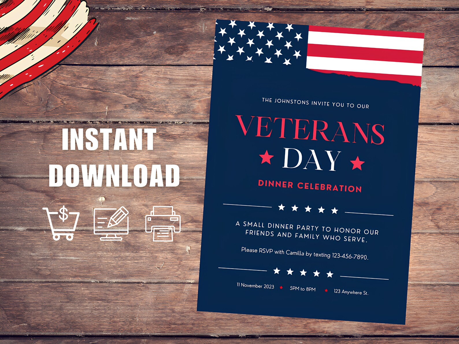 Editable Veterans Day Dinner Invite Canva Template, Celebrate Veterans ...