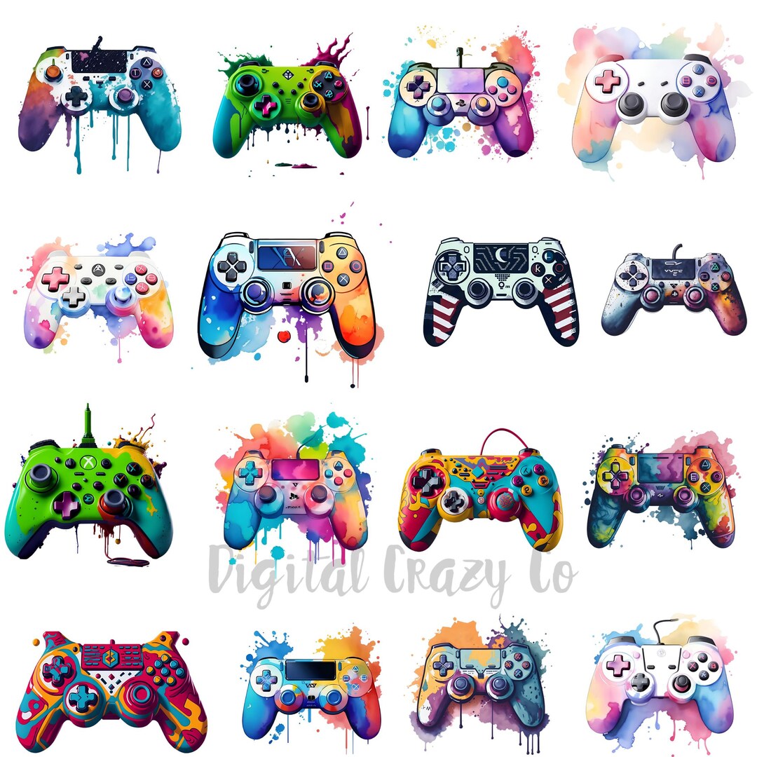 Watercolor Game Controller Clipart – Gaming PNG Graphics (digital ...