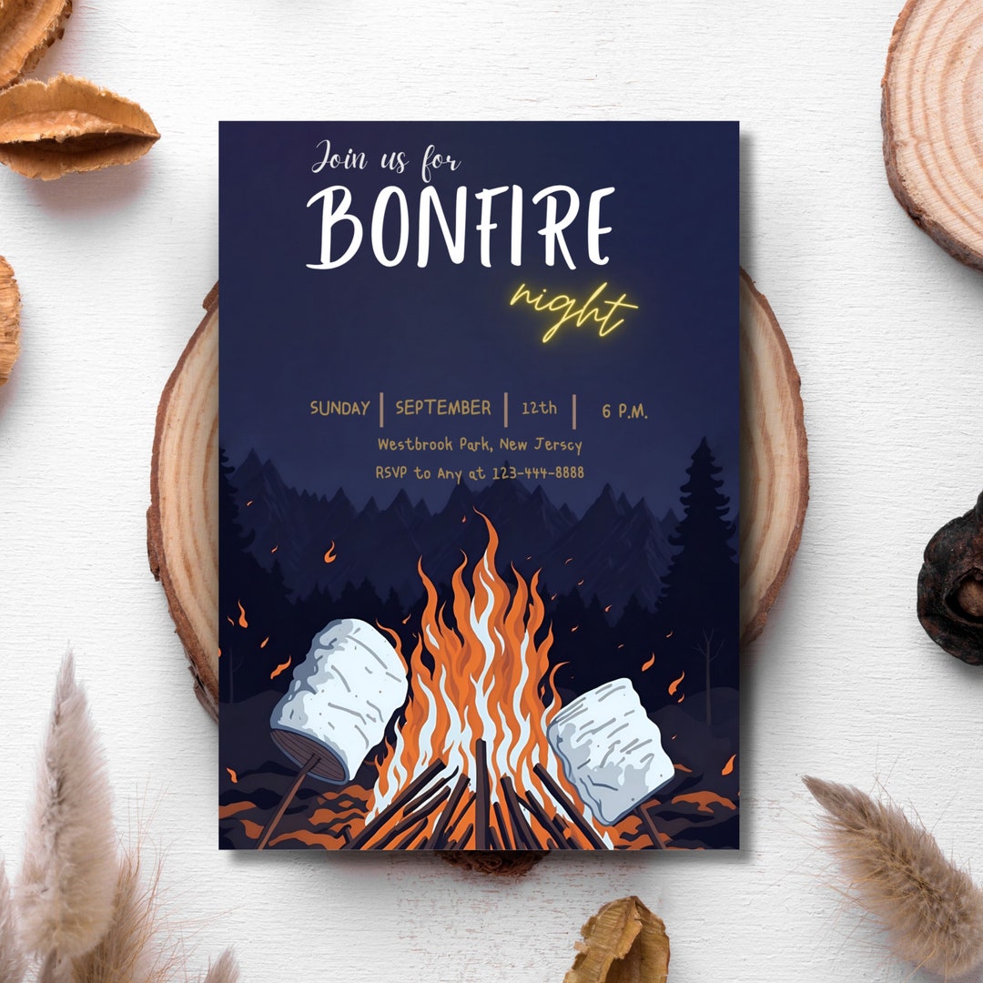 Editable Backyard Bonfire Invitation, Birthday Campfire Night ...