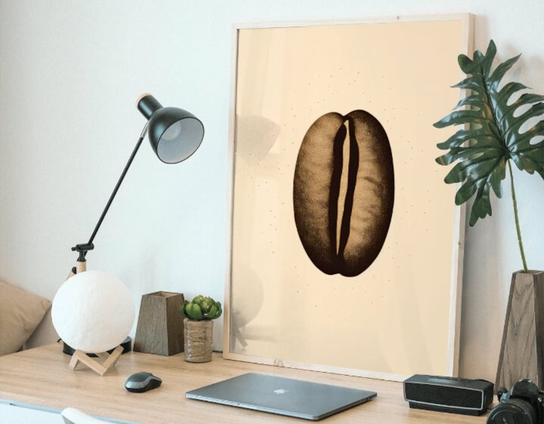 Single Coffee Bean Digital Painting, Coffee Shop Wall Art, Single ...