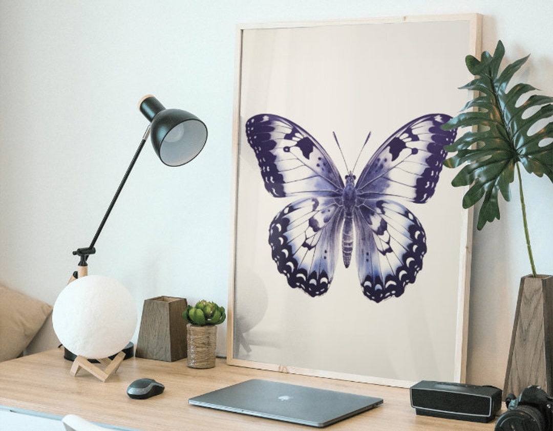 Selune Silver Butterfly Art Print, Digital Painting, Butterfly Wall ...
