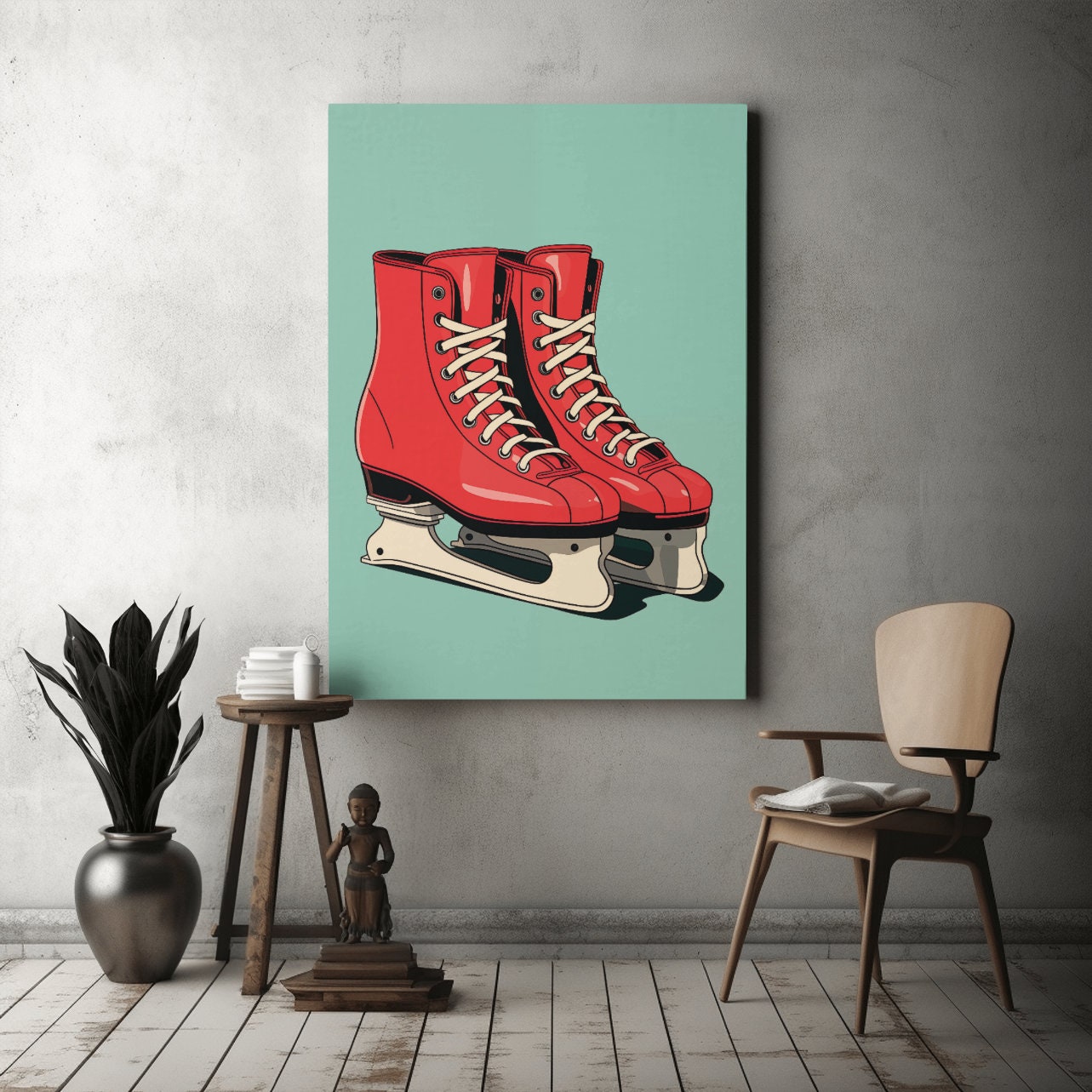 Ice Skates Retro Pop Art Print, Digital Painting, Red Ice Skates ...