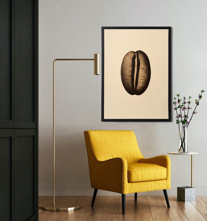 Single Coffee Bean Digital Painting, Coffee Shop Wall Art, Single ...