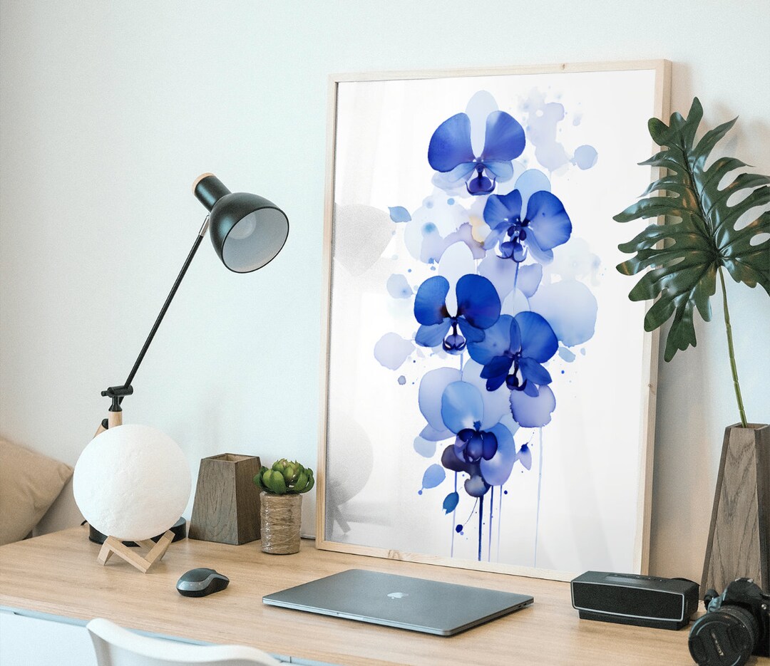 Watercolor Blue Orchid Print, Digital Painting, Indigo Orchid - Etsy