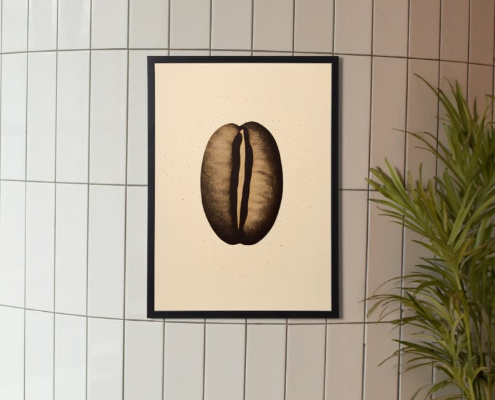 Single Coffee Bean Digital Painting, Coffee Shop Wall Art, Single ...
