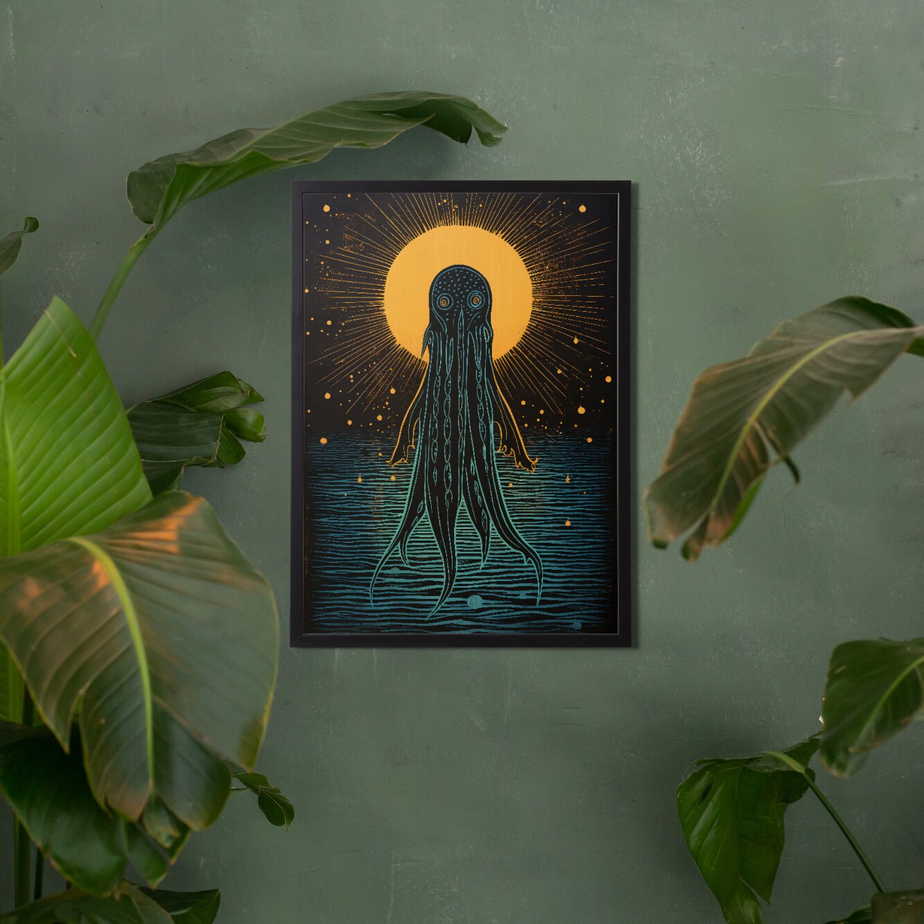 Lumino Bioluminescent Squid Print, Digital Painting, Deep Sea Creature ...