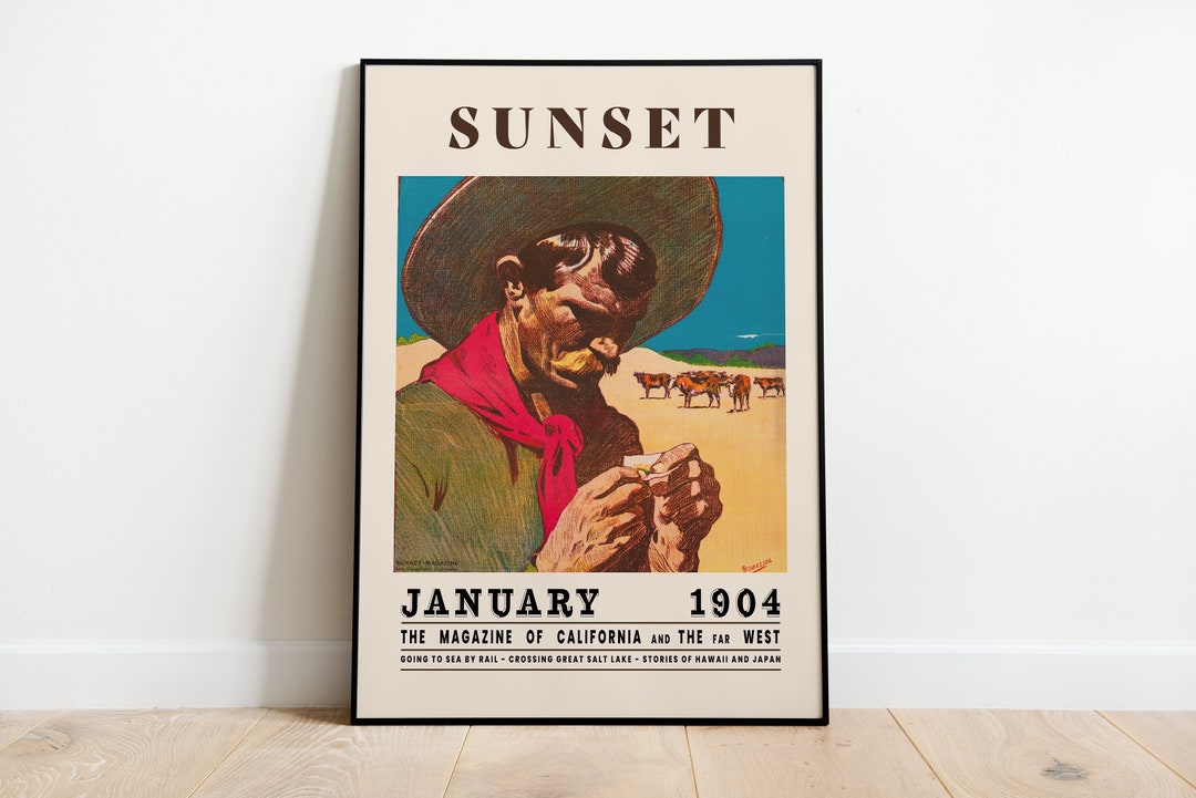 Cowboy, Sunset, California and the Far West 1904 Poster,home Decor ...