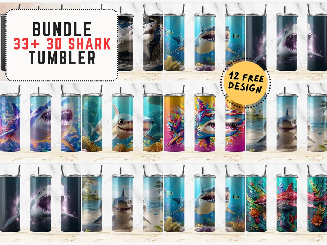 3D Bundle Shark Tumbler Wrap Design, Colorful Baby Shark Sublimation ...