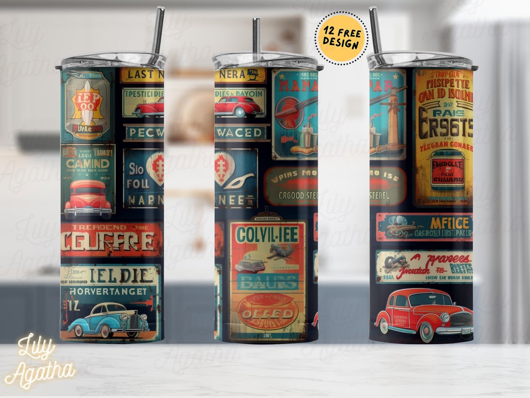 Car Vintage Skinny Tumbler 20oz Classic Car Tumbler Wrap, Car Tumbler ...