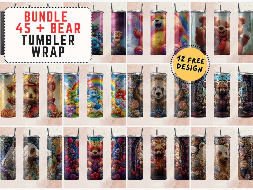 Bundle Bears Tumbler PNG, 20oz Skinny Tumbler PNG, Sublimation Design ...