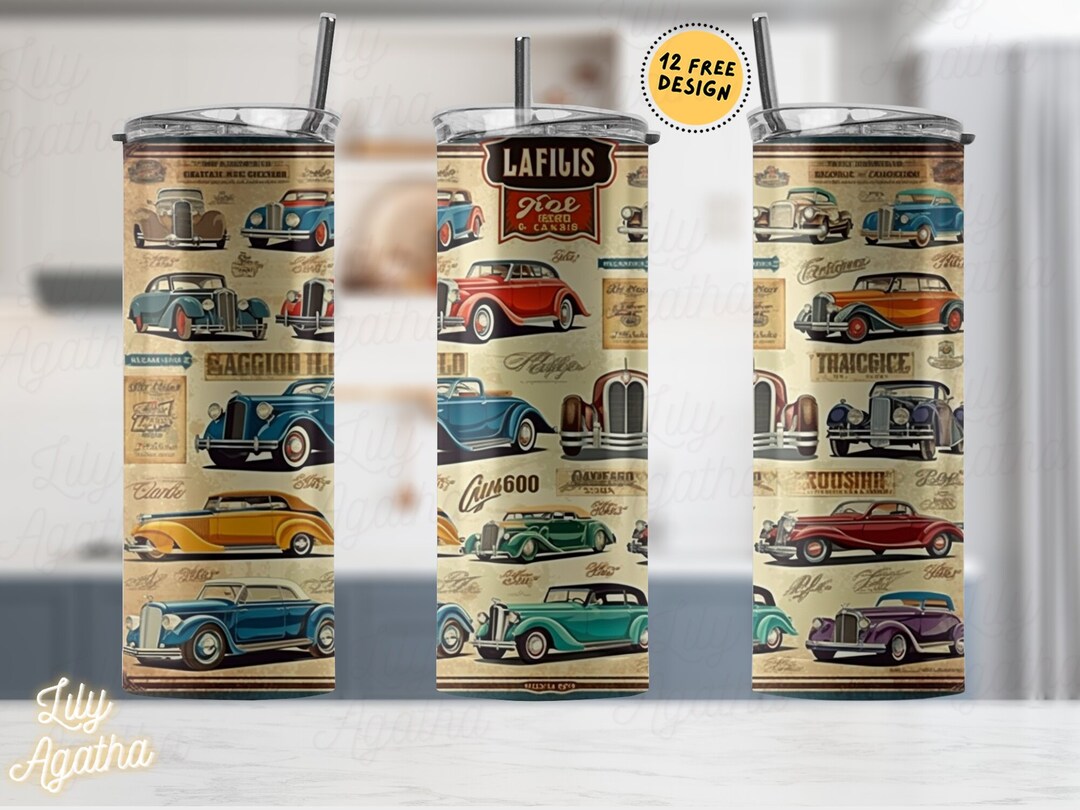 Vintage Cars, 20oz Skinny Tumbler, Sublimation Design, Tumbler Wrap for ...