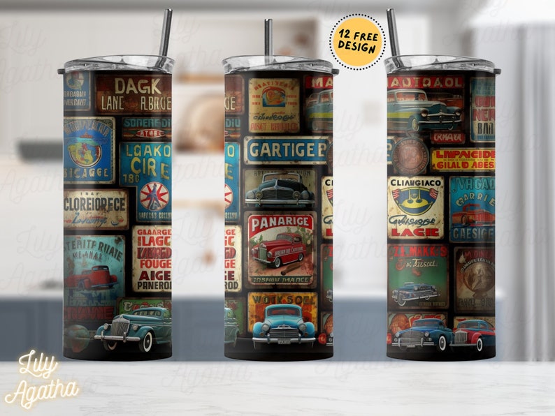 Vintage Cars 20oz Skinny Tumbler Sublimation Design Tumbler - Etsy