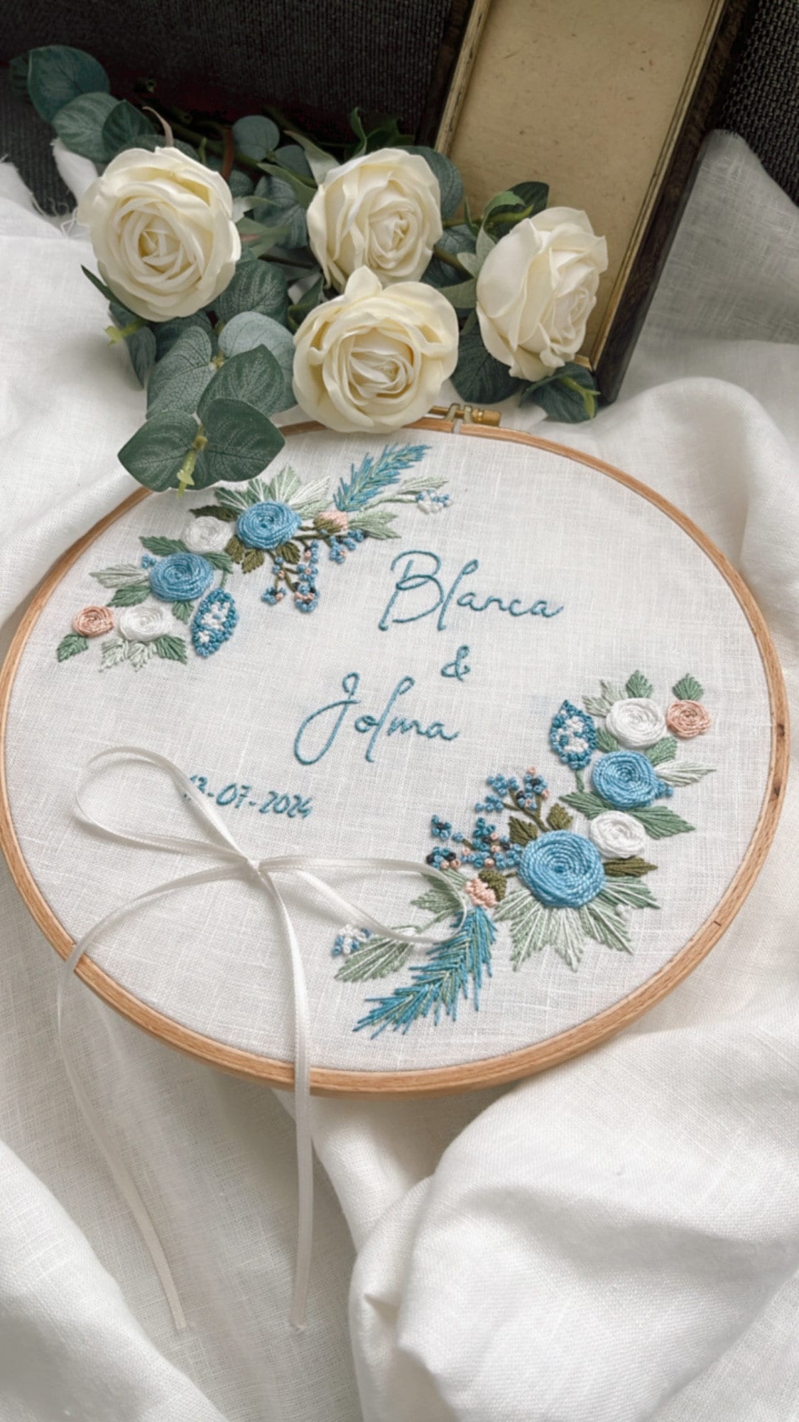 Personalized Wedding Embroidery Ring Bearer Pillow, Wall Decor, Gift ...